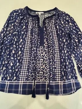 DR2 | Tops | Dr2 Leopard Print Boho Top Blue | Poshmark